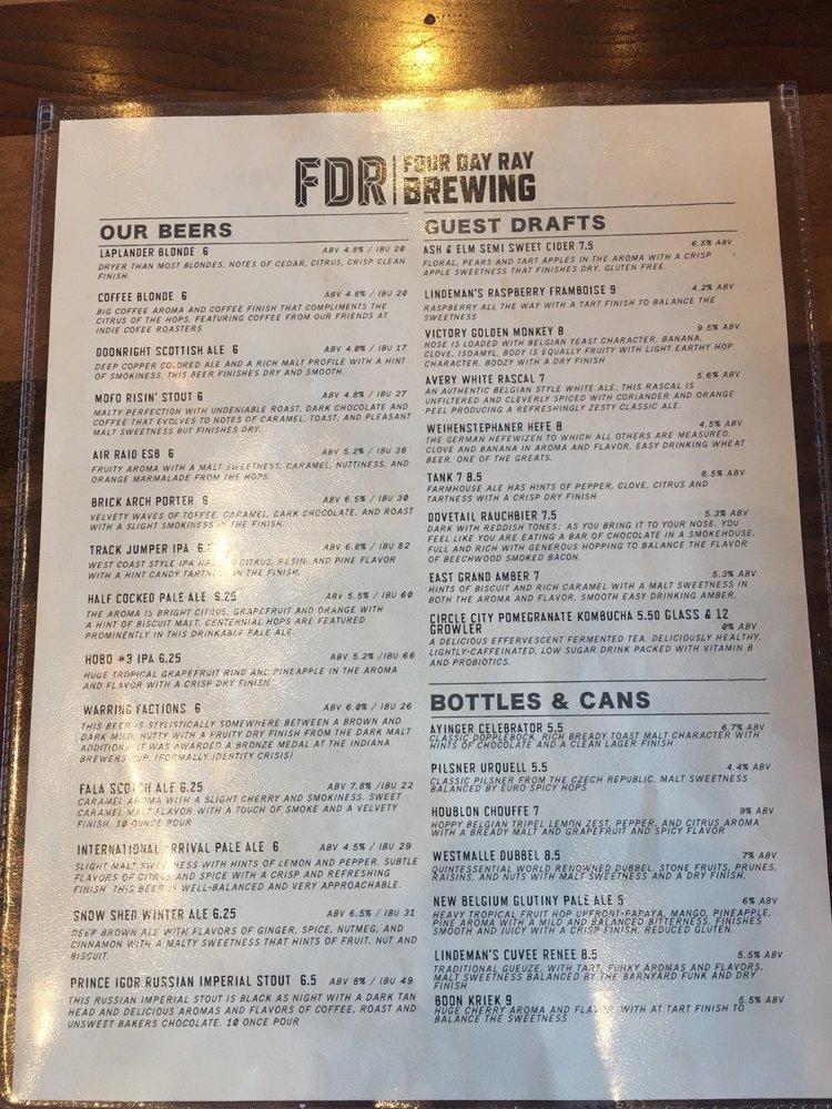 Menu at Four Day Ray Brewing pub & bar, Fishers