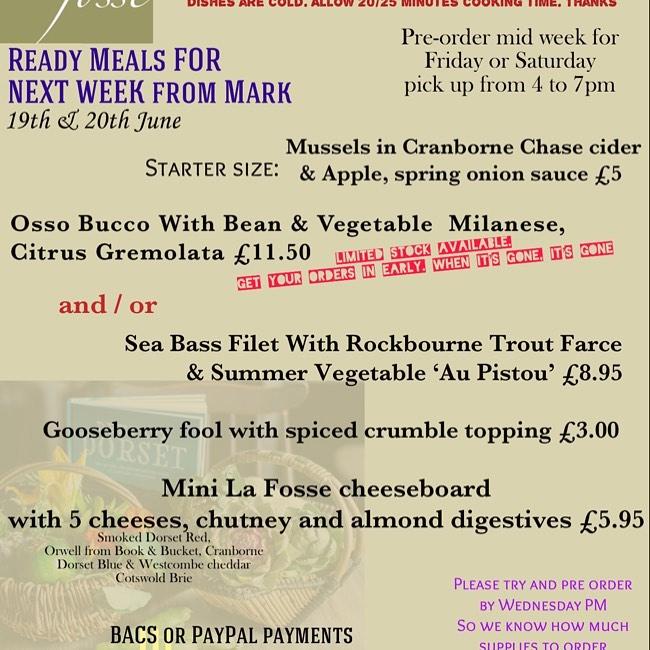 Menu at La Fosse at Cranborne restaurant, Cranborne