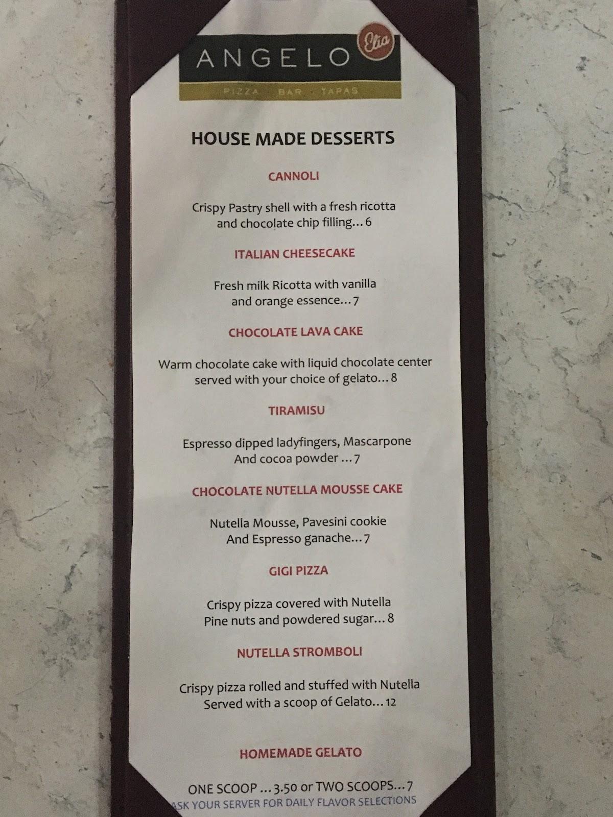 Menu at Angelo Elia Pizza, Bar, Tapas, Oakland Park, N Federal Hwy