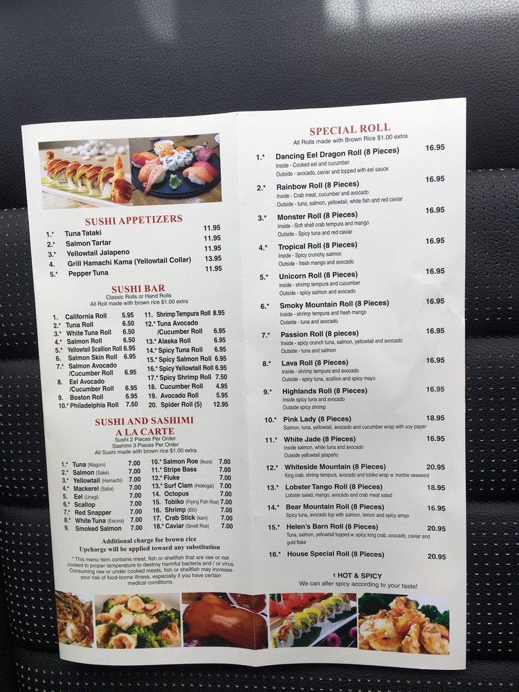Menu at Asia House restaurant, Highlands