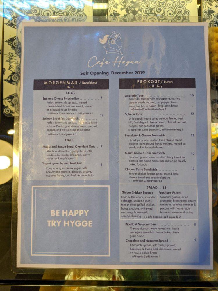 Menu at Café Hagen Modern Scandinavian Café cafe, Seattle, Thomas St