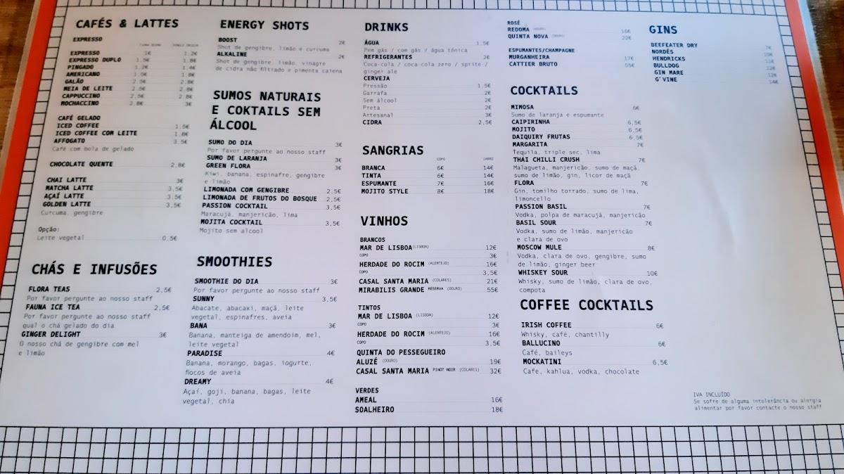 Menu at Fauna & Flora- Anjos cafe, Lisbon, R. Febo Moniz 27A