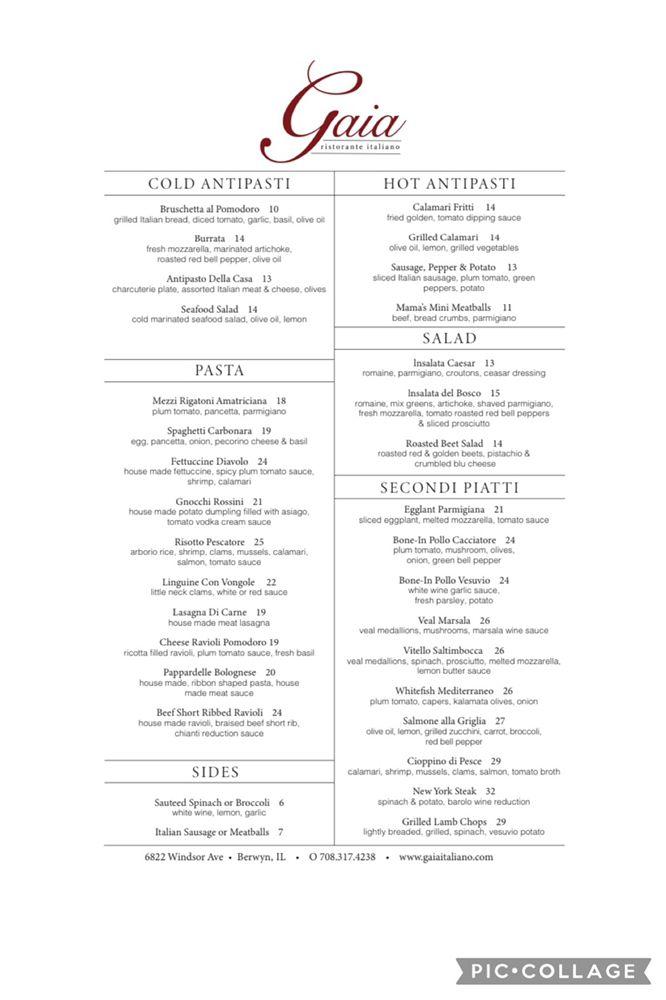 Menu at Gaia Ristorante Italiano pub & bar, Berwyn