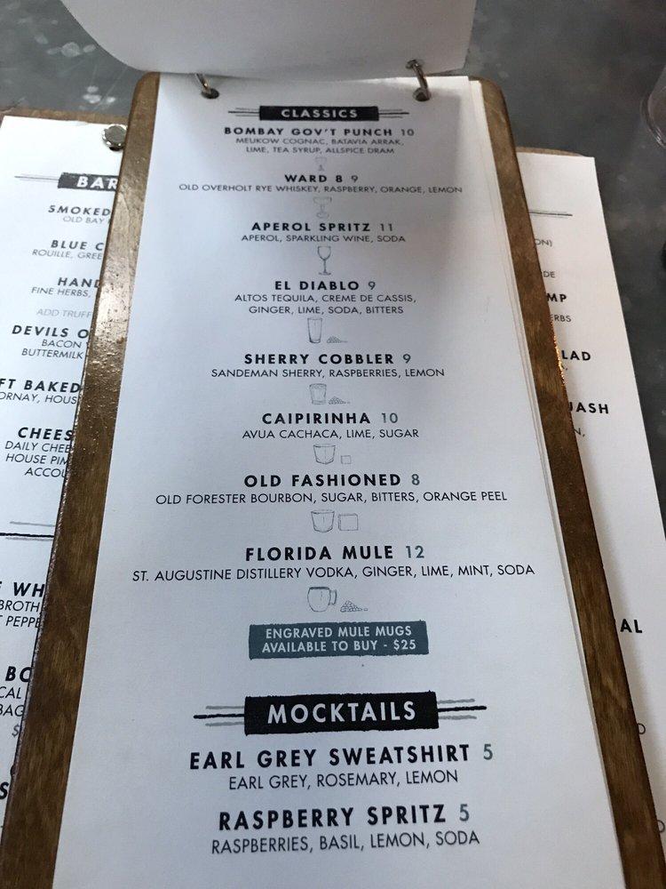 Menu at Ice Plant Bar, St. Augustine