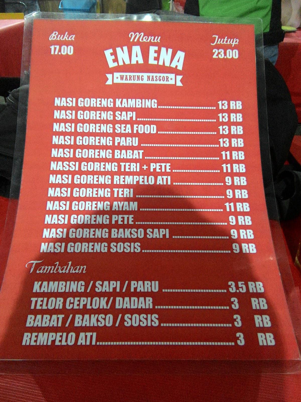 Menu at Nasi Goreng Ena Ena restaurant, Sendangadi