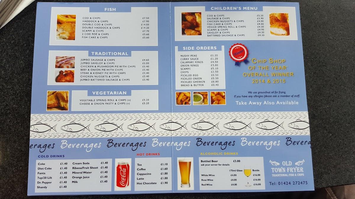 Menu at Old Town Fryer restaurant, Hastings