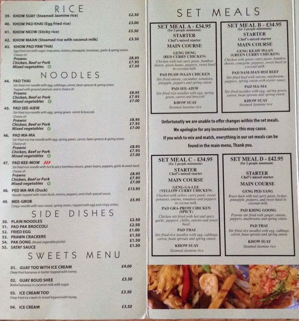 Menu at Paw Thai restaurant, Cleethorpes