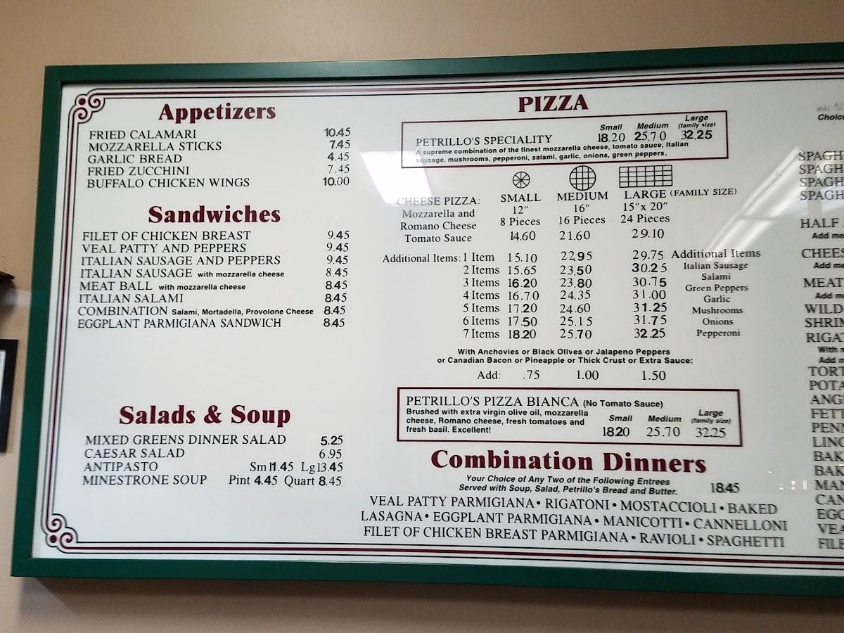 Menu at Petrillo's Pizza pizzeria, San Gabriel