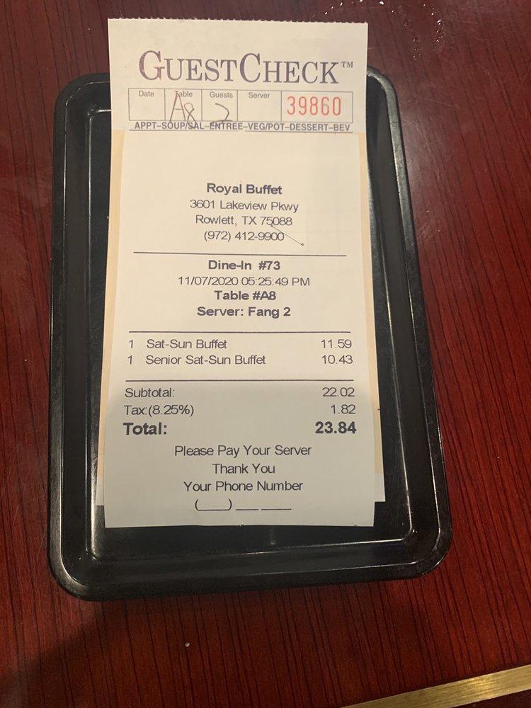 Menu at Royal Buffet restaurant, Rowlett