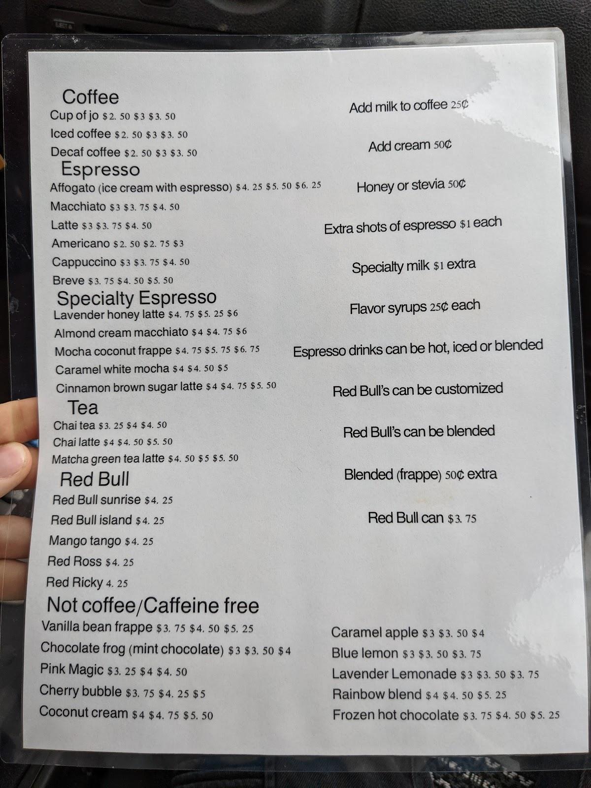 Menu at The Perk Coffee Shop cafe, Ephraim