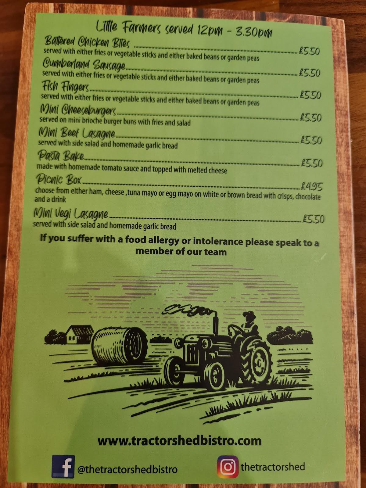 Menu at The Tractor Shed Bistro restaurant, Fleetwood