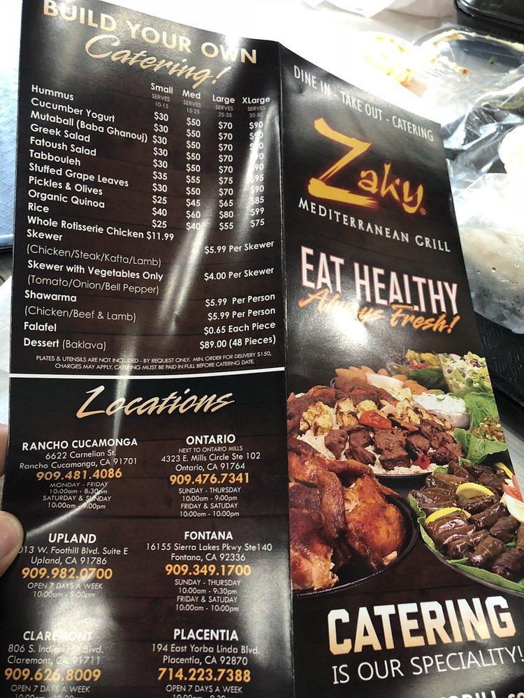 Menu at Zaky Mediterranean Grill restaurant, Claremont
