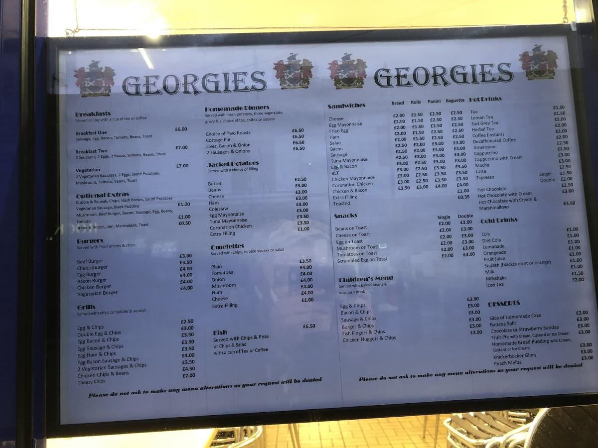 Menu at Georgies cafe, Hove