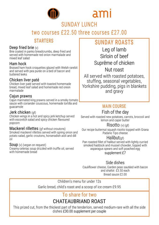 Menu at Ami Bistro restaurant, Worthing
