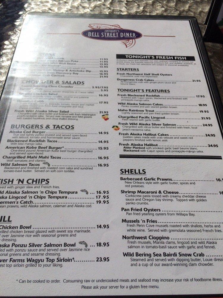 Menu at Anthony's Pier 66 & Bell Street Diner restaurant, Seattle