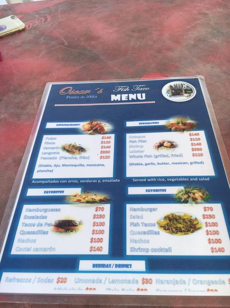 Menu at Oscars restaurant, Punta de Mita