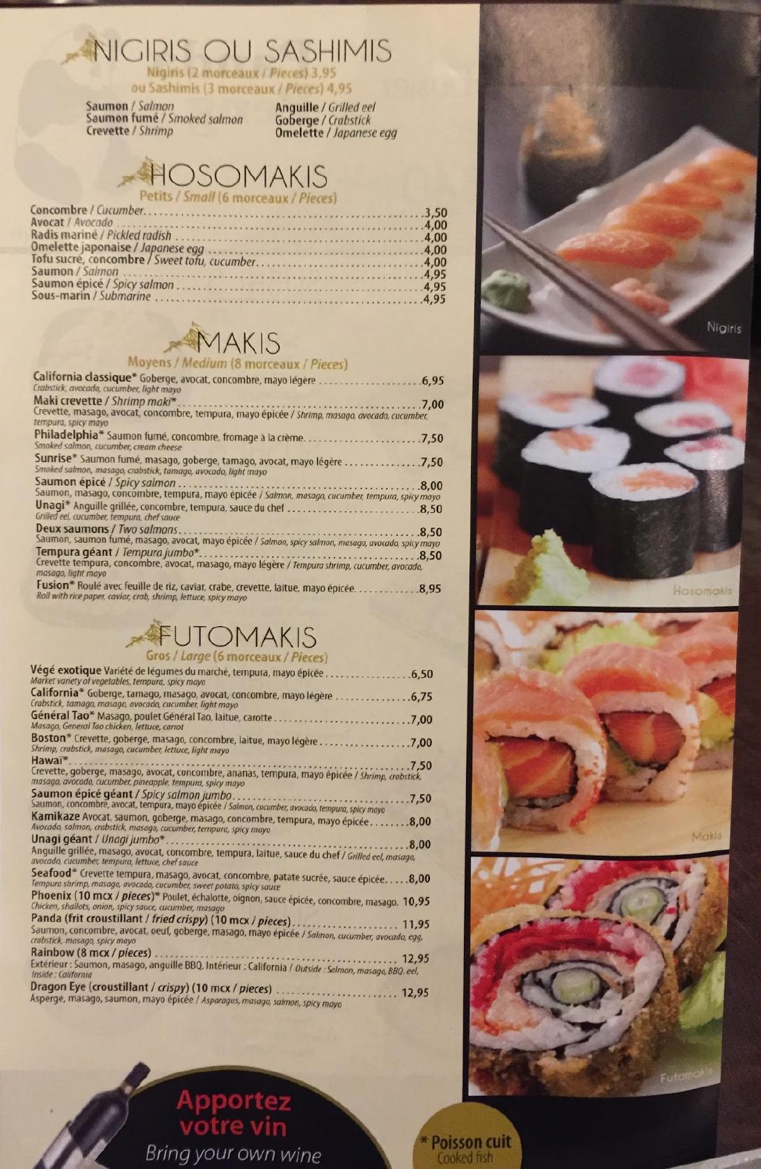Menu au Panda Peng restaurant, Laval, 840 Boul. le Corbusier