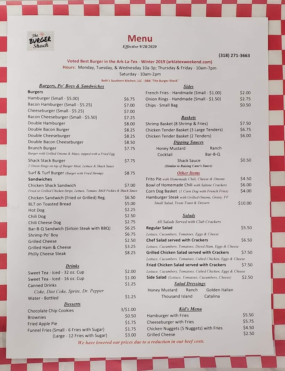 Menu at The Burger Shack restaurant, Fairview Alpha