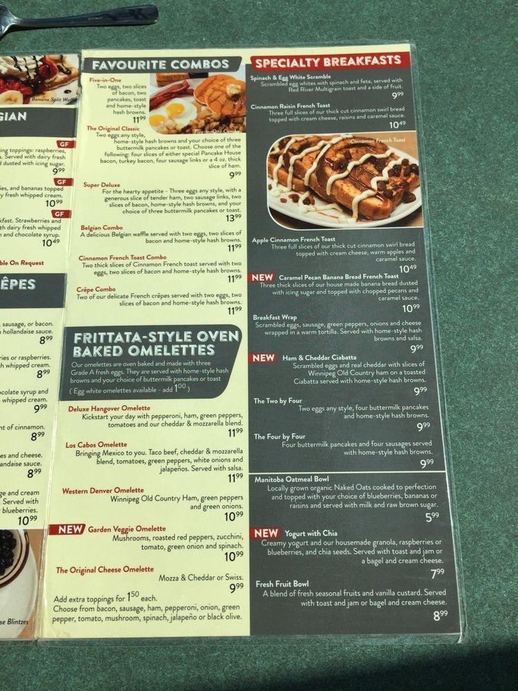 Menu at The Original Pancake House restaurant, Winnipeg, 1 Forks Market Rd