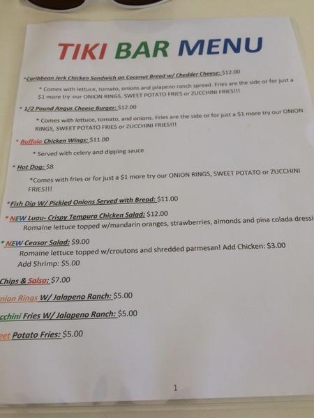 Menu at Tiki Bar, Sanibel