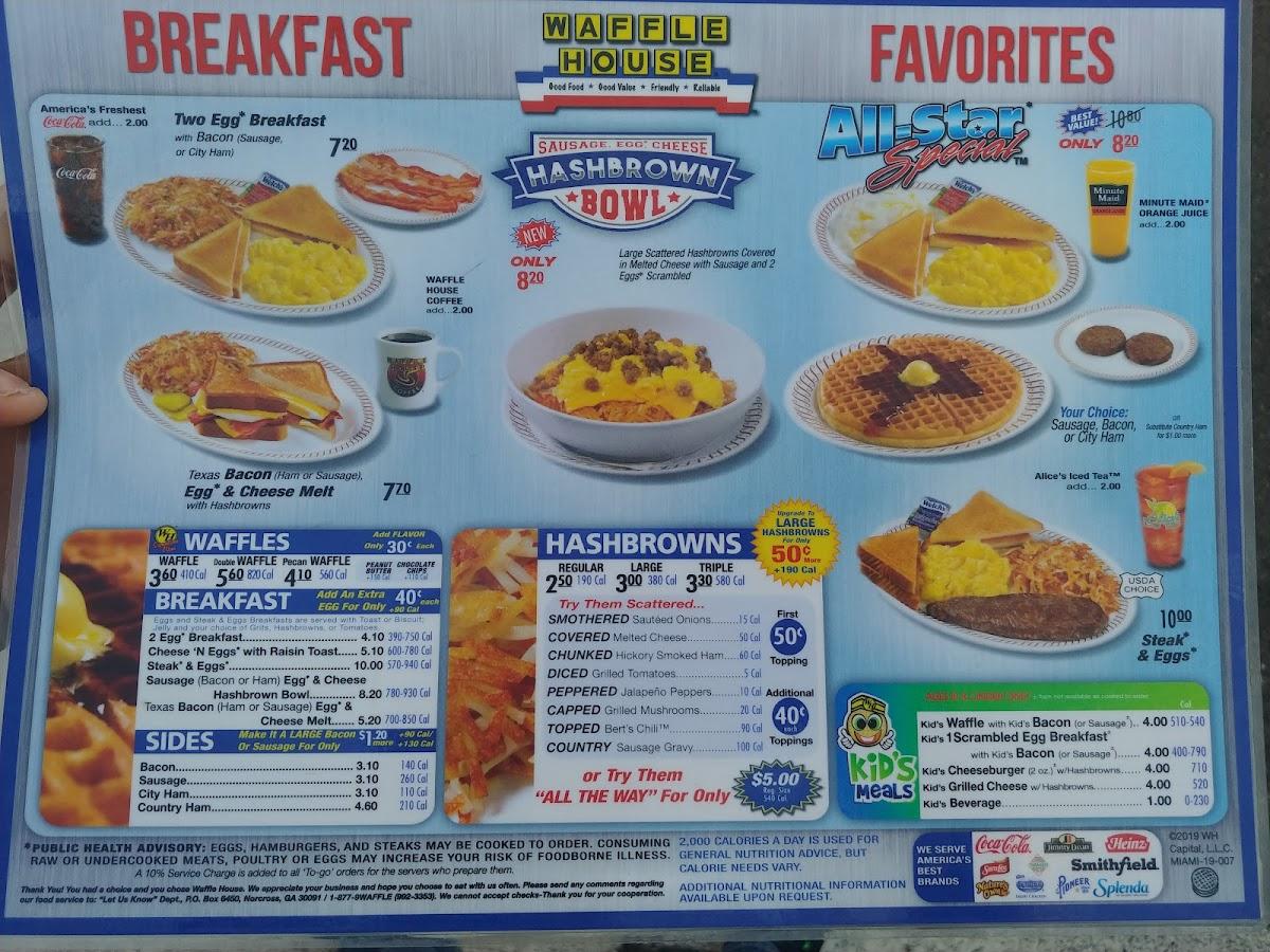 Menu at Waffle House restaurant, Florida City