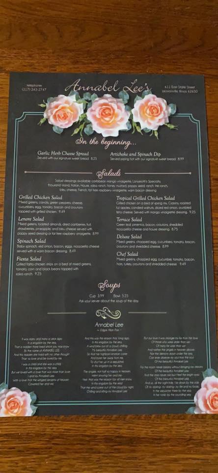 Menu at Annabel Lee’s Tea Room and Boutique restaurant, Jacksonville