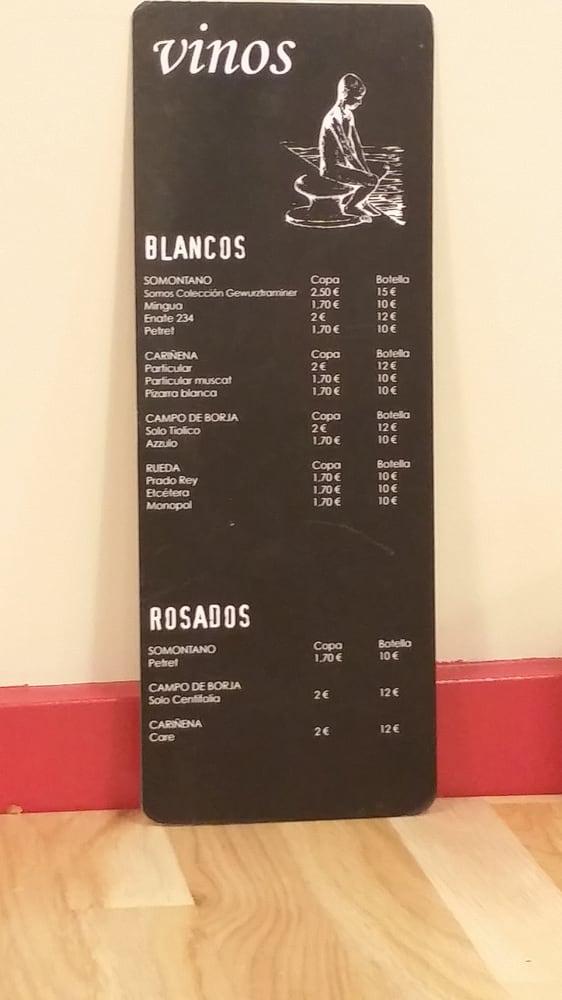 Carta del restaurante Taberna El Sardi, Zaragoza