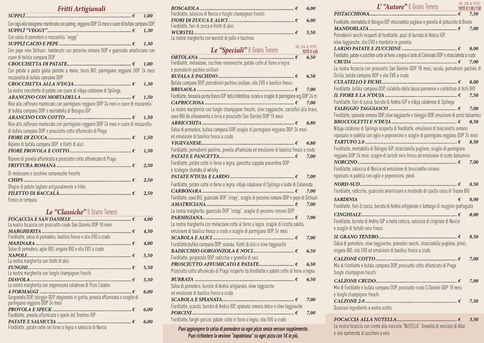 Menu da Il grano tenero pizzeria, Roma
