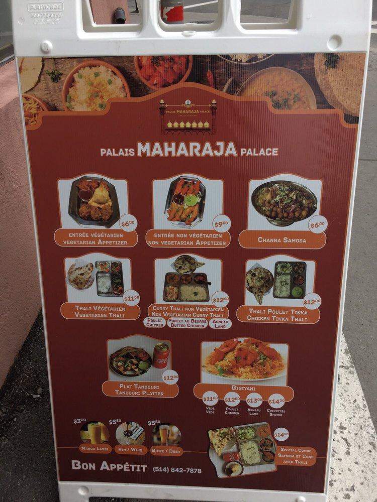 Menu at Maharaja Palace restaurant, Montreal