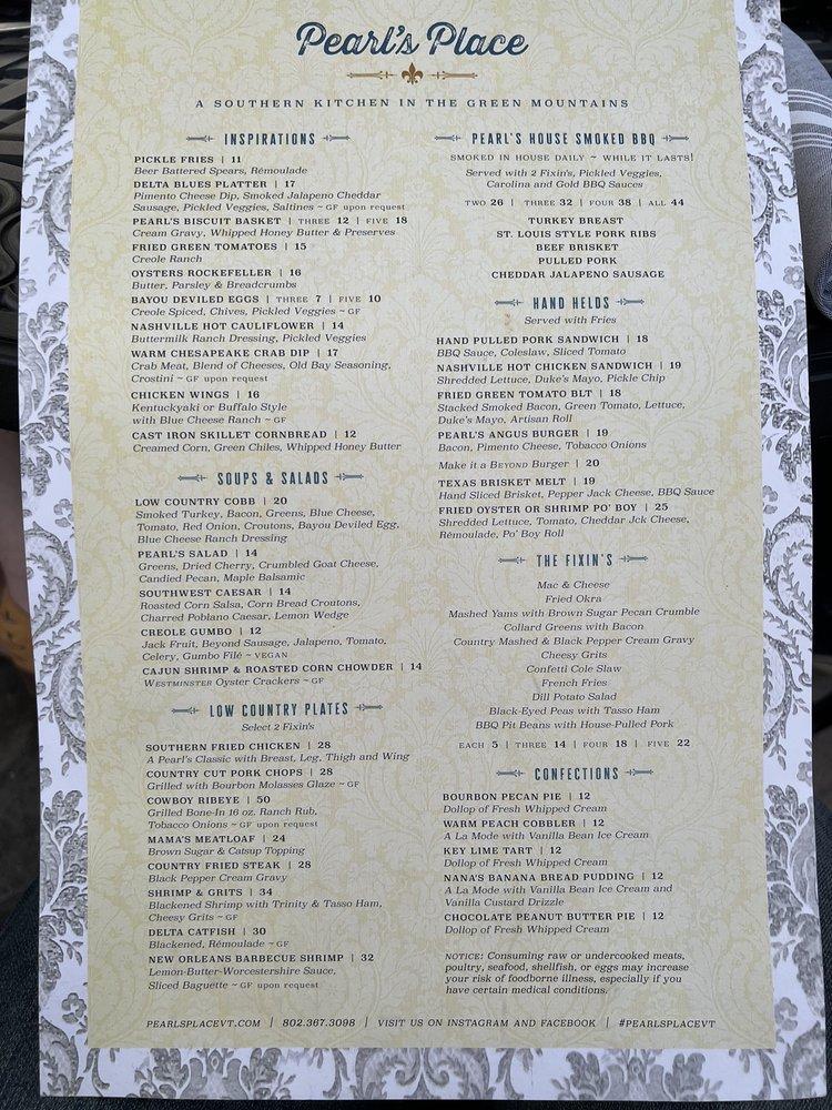 Menu at Pearl's Place & Pantry pub & bar, Manchester
