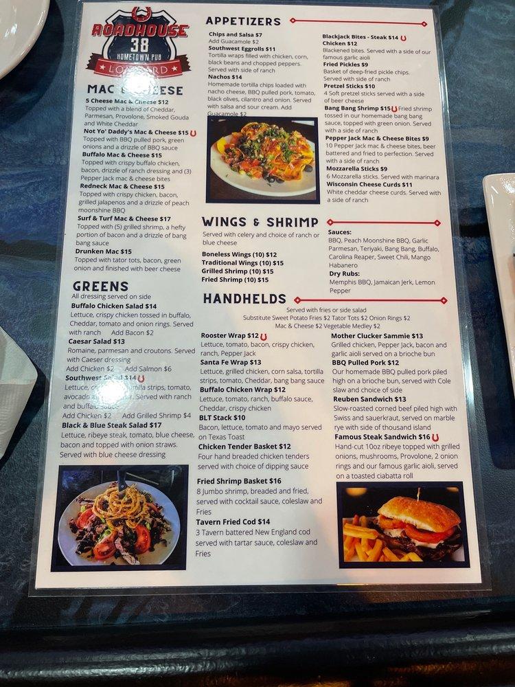 Menu at Roadhouse 38 pub & bar, Lombard