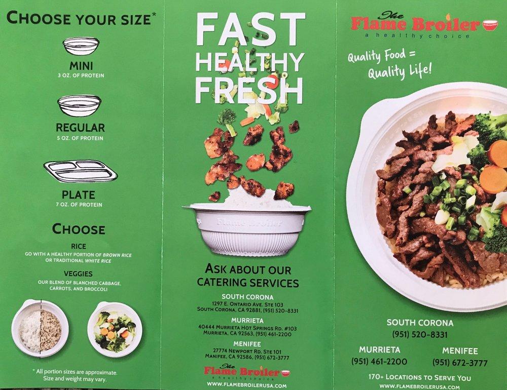 Menu at Flame Broiler fast food, Menifee