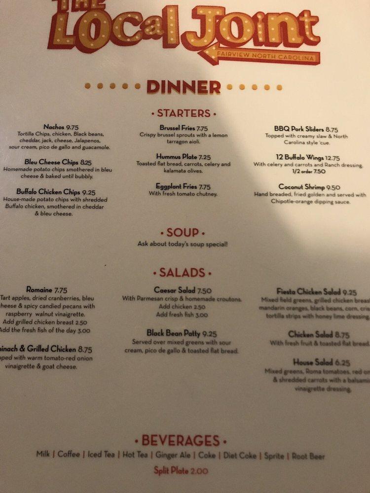 Menu at The Local Joint restaurant, Fairview