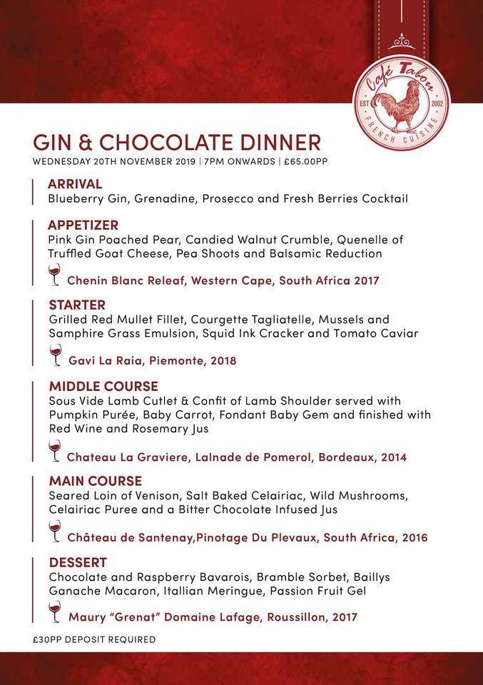 Menu at Cafe Tabou, Perth