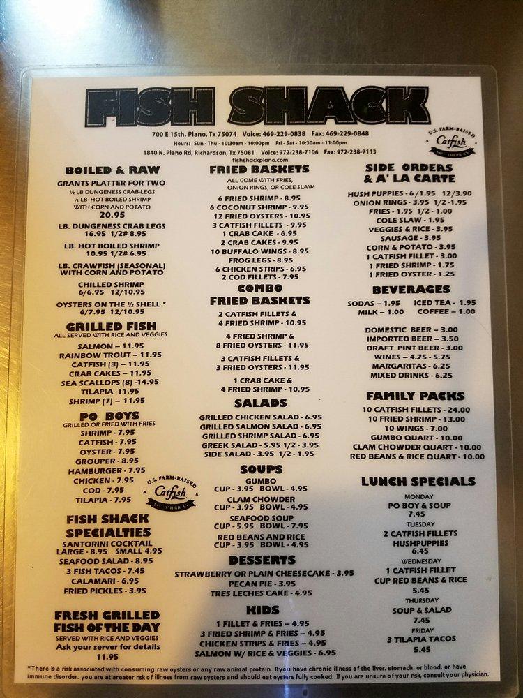 Menu at Fish Shack restaurant, Plano, 700 E 15th St