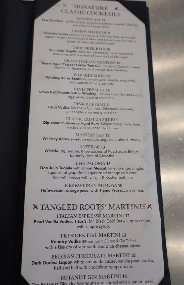 Menu at Hangar Two By Tangled Roots Brewing Company pub & bar, Glenview