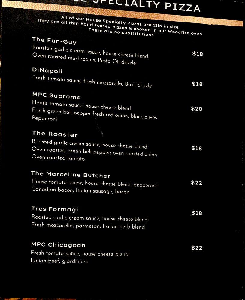 Menu at Marceline Pizza Company pizzeria, Marceline