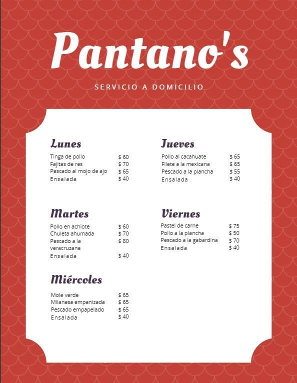 Menu at Pantano's restaurant, Valparaíso