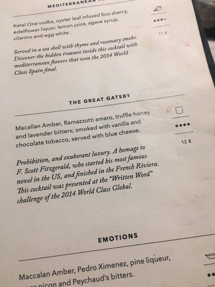 Menu at Paradiso pub & bar, Barcelona