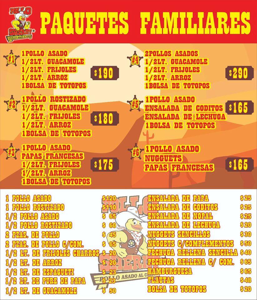 Carta del restaurante Pollo Sheriff, Saltillo, Calz. Emilio Carranza 720