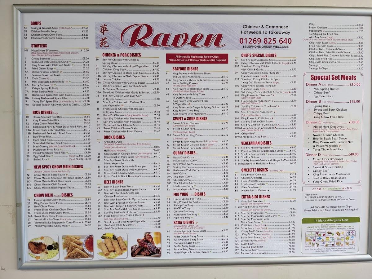 Menu at Raven Chinese Takeaway fast food, Ammanford