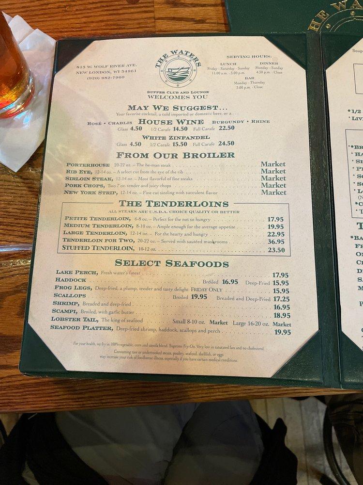 Menu at Waters Supperclub, New London