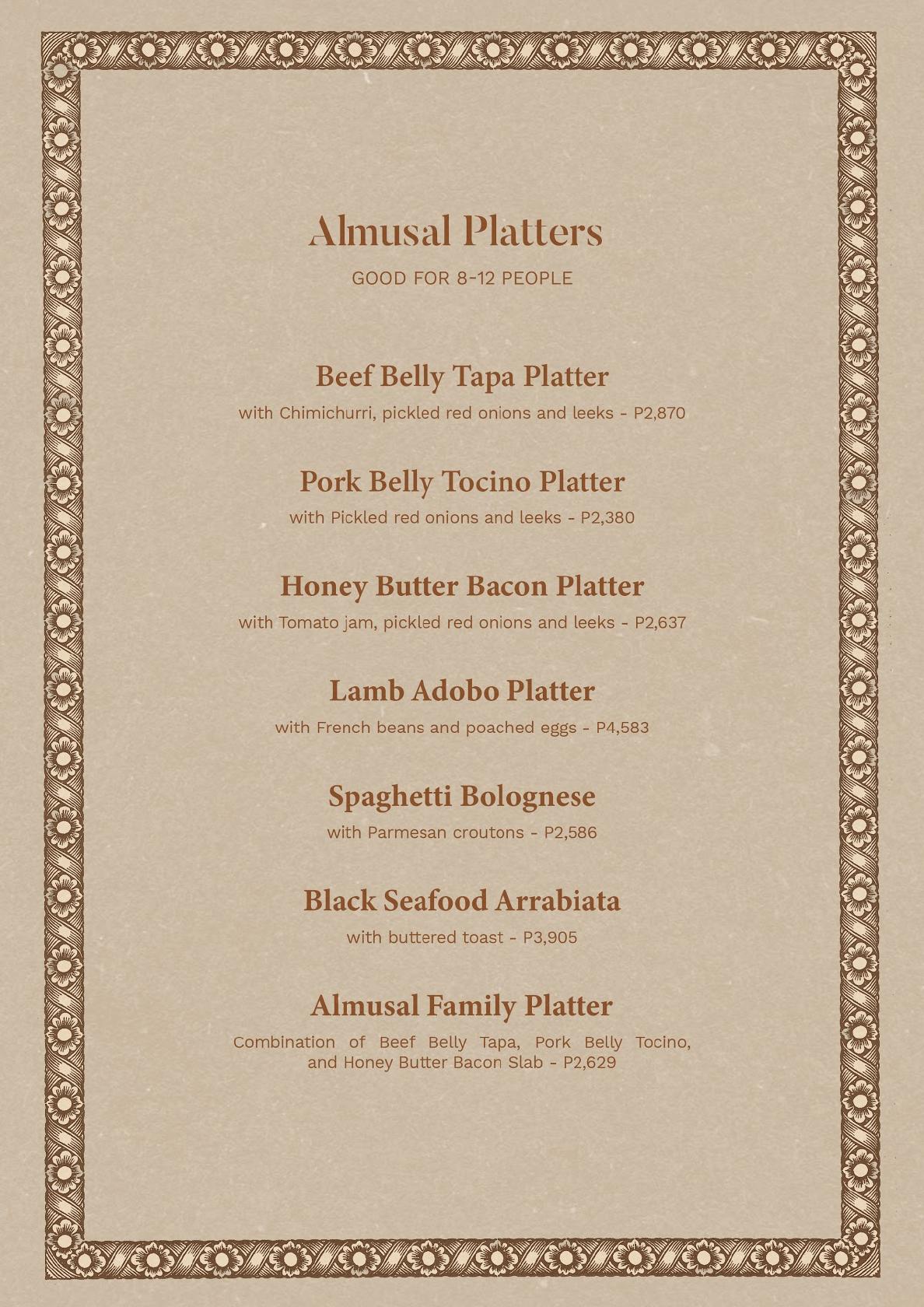 Menu at Almusal Cafe, Quezon City