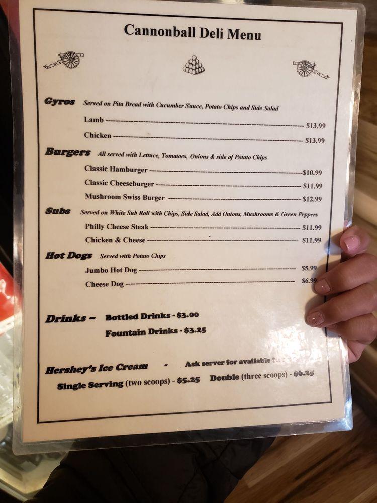 Menu at Cannonball Deli restaurant, Harpers Ferry