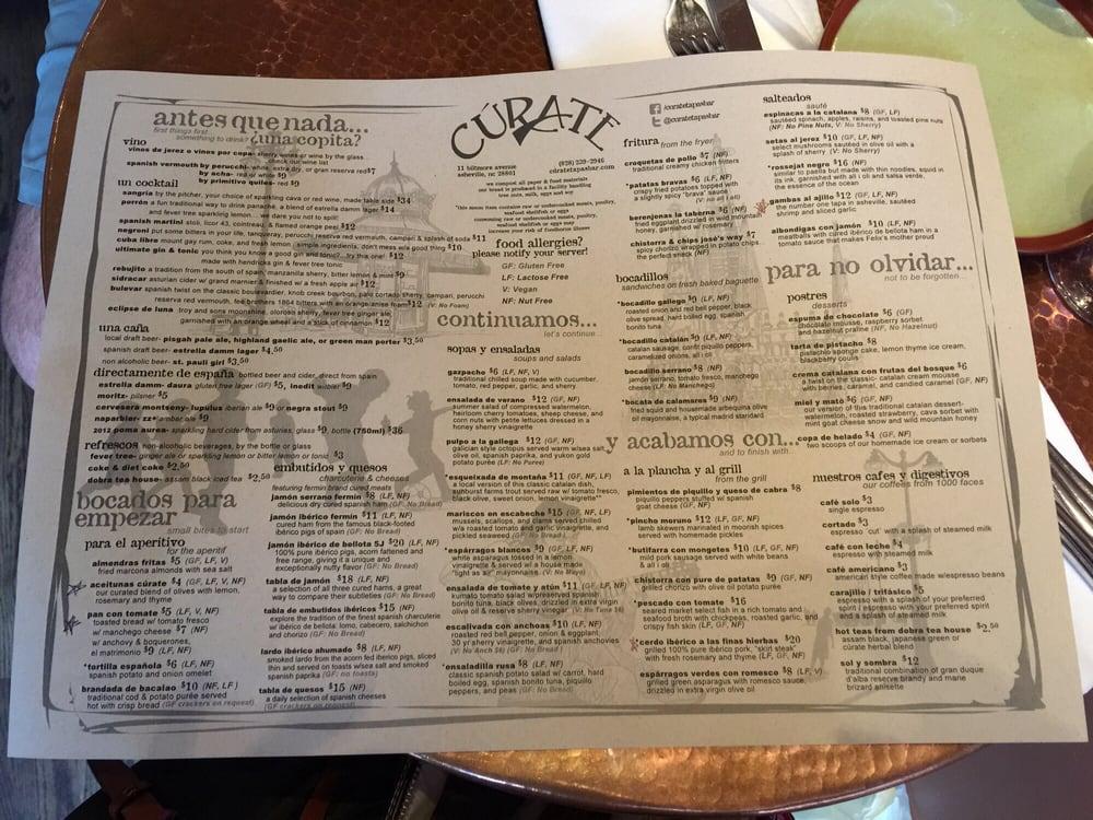 Menu at Cúrate pub & bar, Asheville