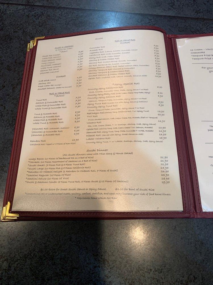 Menu at Hibachi restaurant, Springfield, 145-147 S State Rd