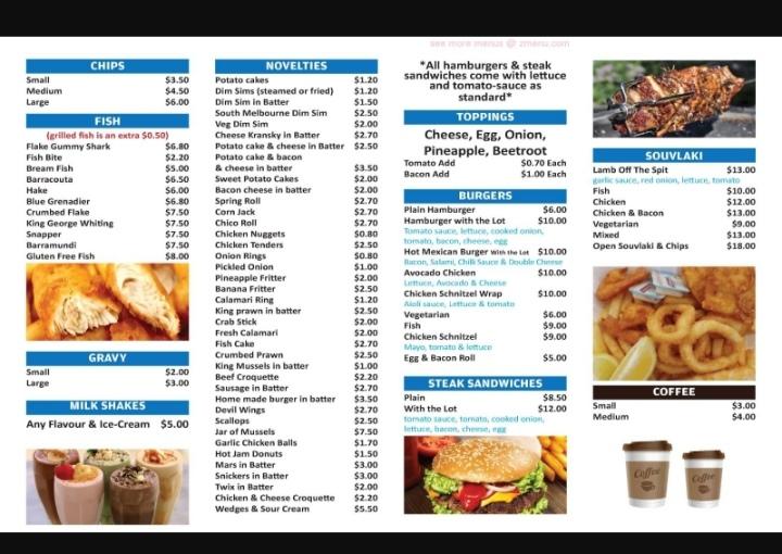 Menu at Koo Wee Rup Fish & Chips fast food, Koo Wee Rup
