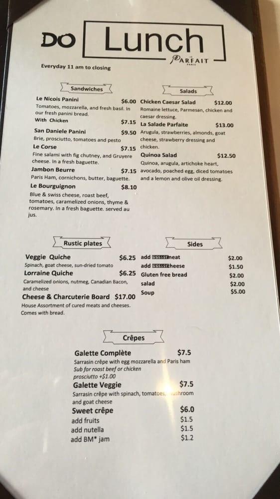 Menu at Parfait Paris desserts, San Diego, 555 G St