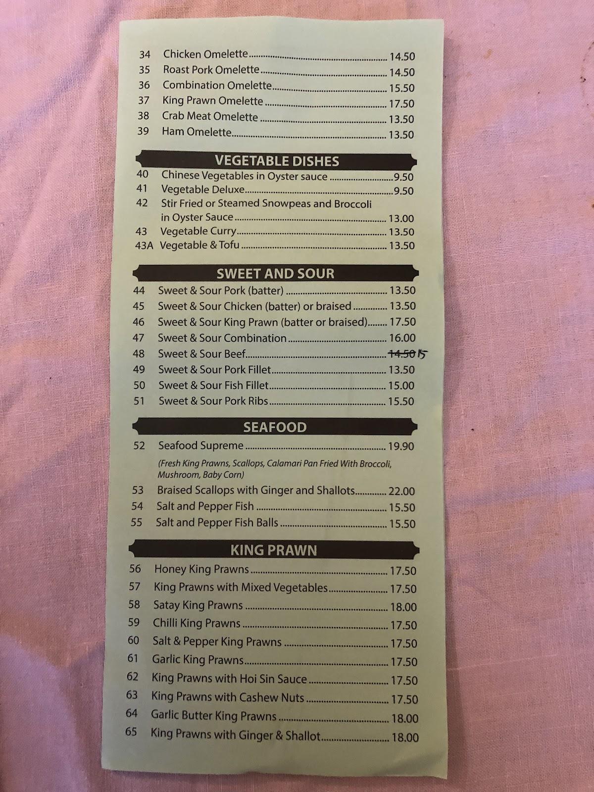 Menu at Lee Hing Chinese Restaurant, Oatley