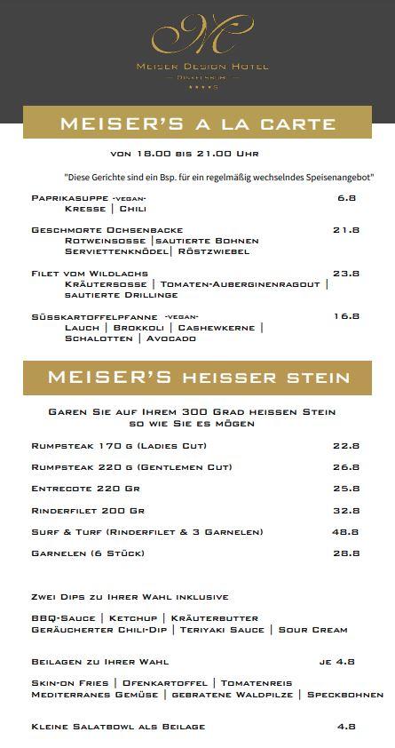 Speisekarte von Meiser Design Hotel pub & Bar, Dinkelsbühl